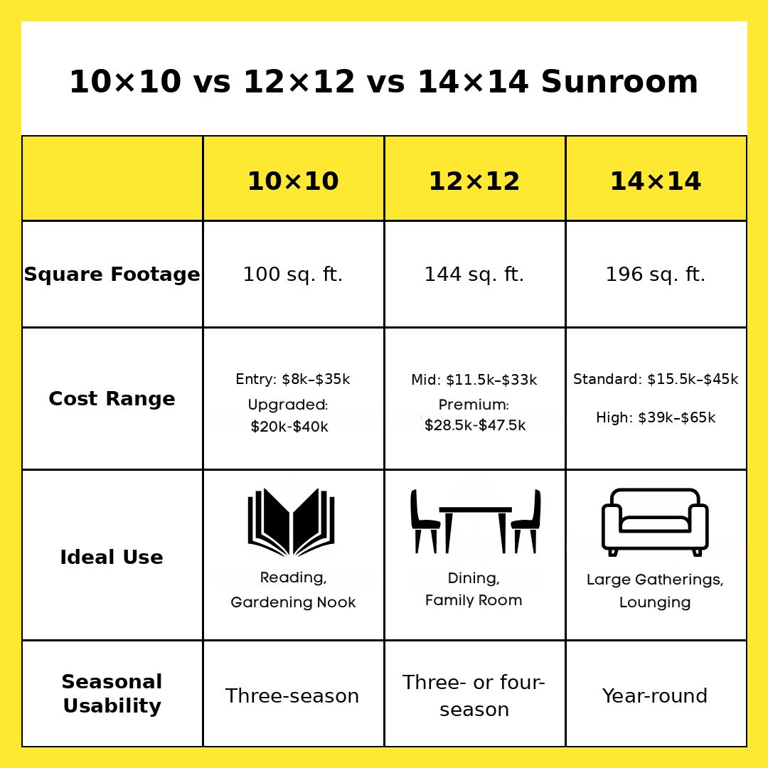 10×10 vs 12×12 vs 14×14 Sunrooms: Which Size To Choose?